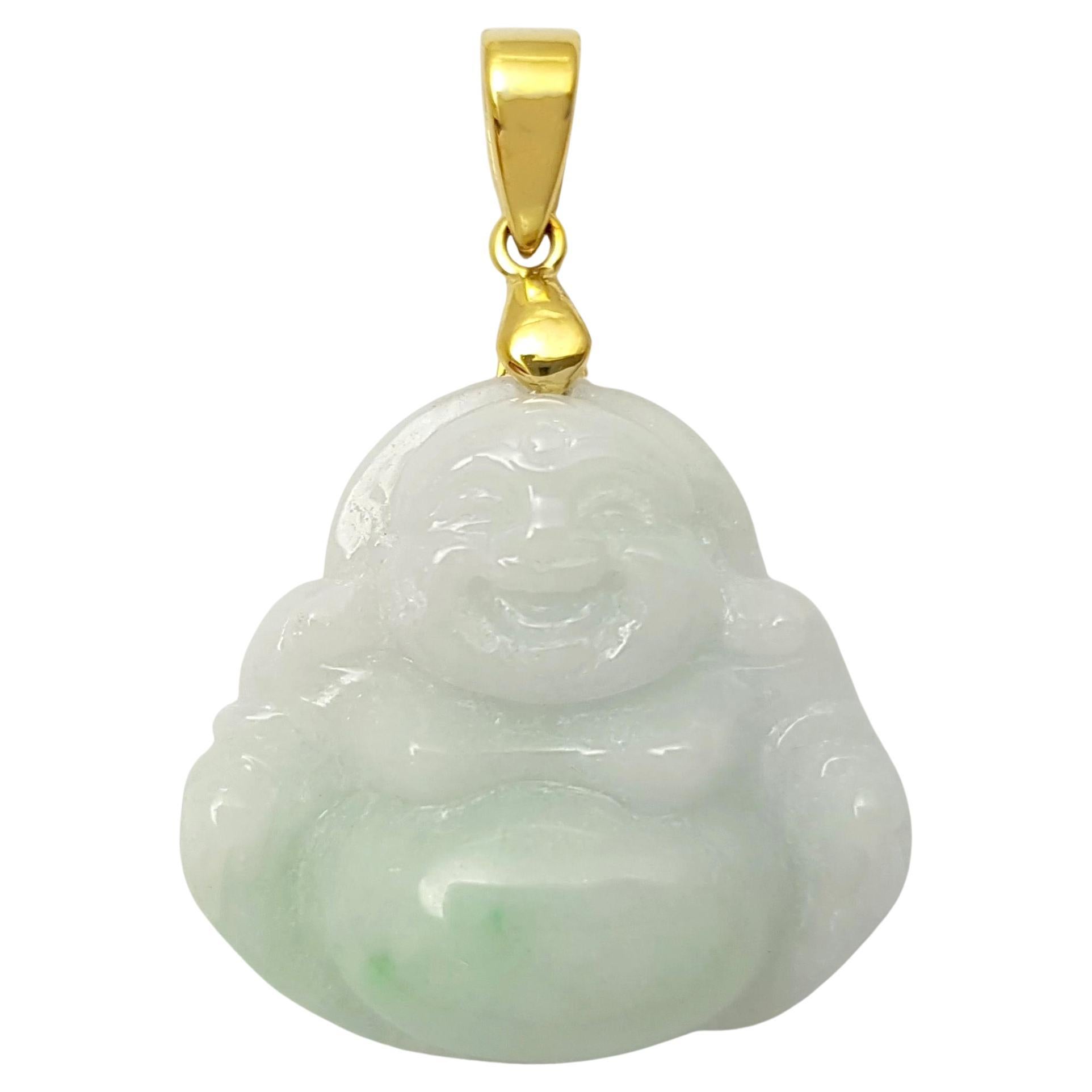 Happy Buddha Jade Pendant set in 14K Gold Settings For Sale at 1stDibs