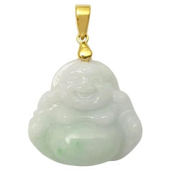 Jade with Cabochon Emerald Pendant set in 14K Gold Settings For Sale at ...