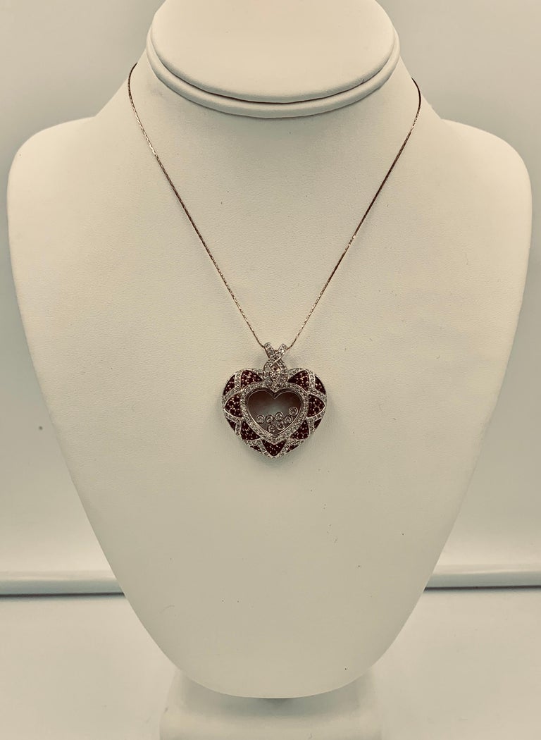 Floating Diamond Ruby Heart Pendant 18 Karat Gold Necklace at 1stDibs