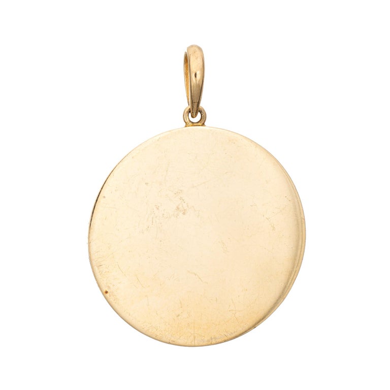 Happy Face Medallion Pendant Vintage Diamond Eyes 14k Yellow Gold Large ...