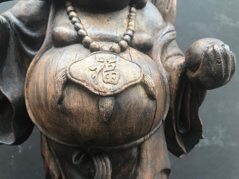 Happy Laughing Buddha, Large Hand Carved Chinese Standing Statue, Child ...