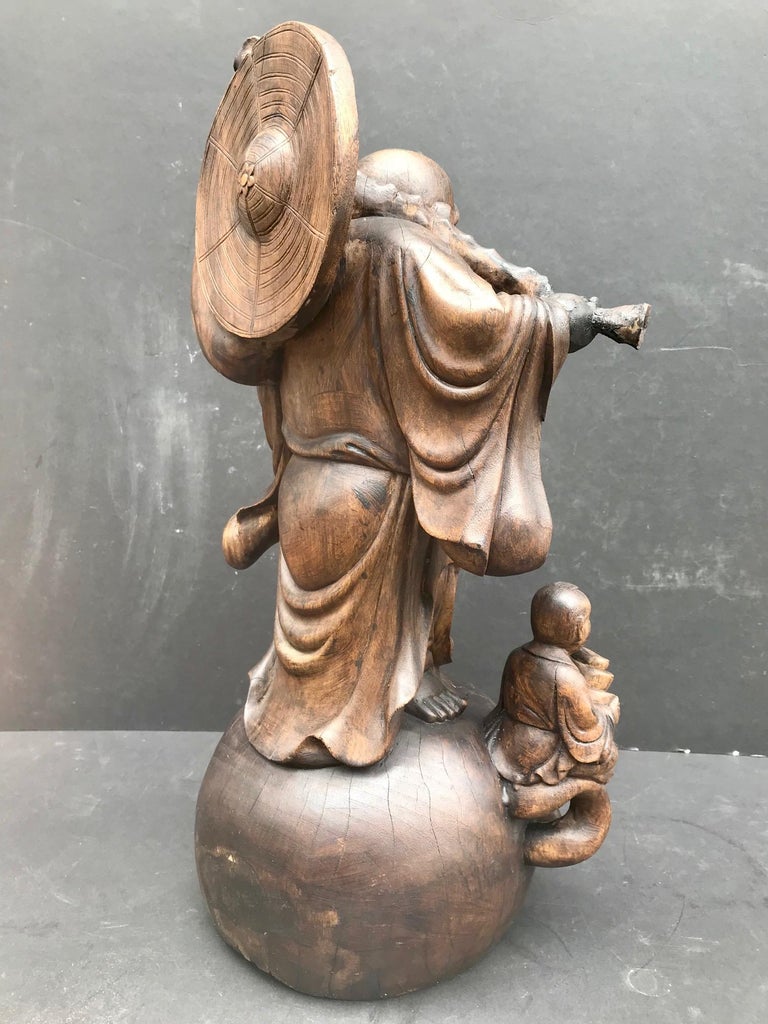 Happy Laughing Buddha, Large Hand Carved Chinese Standing Statue, Child ...