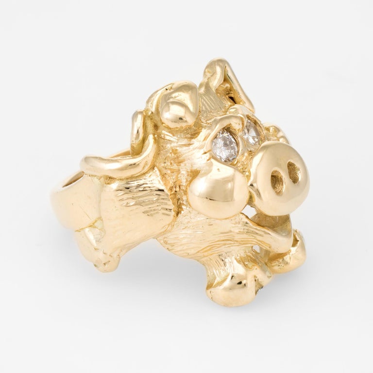 Happy Pig Ring Vintage 18k Yellow Gold Estate Fine Animal Jewelry Pre ...