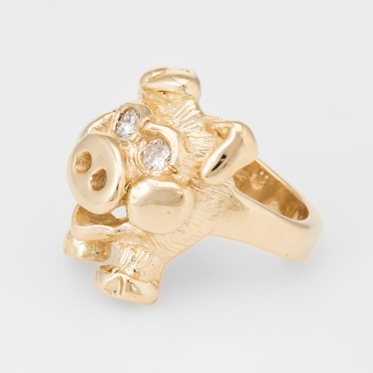 Happy Pig Ring Vintage 18k Yellow Gold Estate Fine Animal Jewelry Pre ...