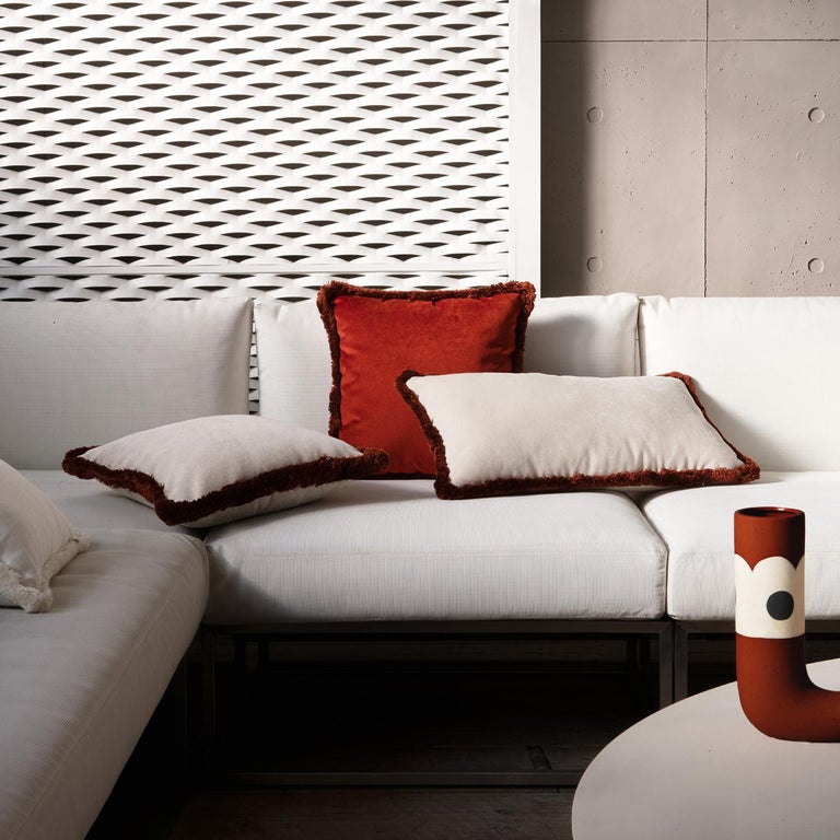 Happy Pillow Rectangle Brick Velvet with Brick Fringes For Sale at 1stDibs