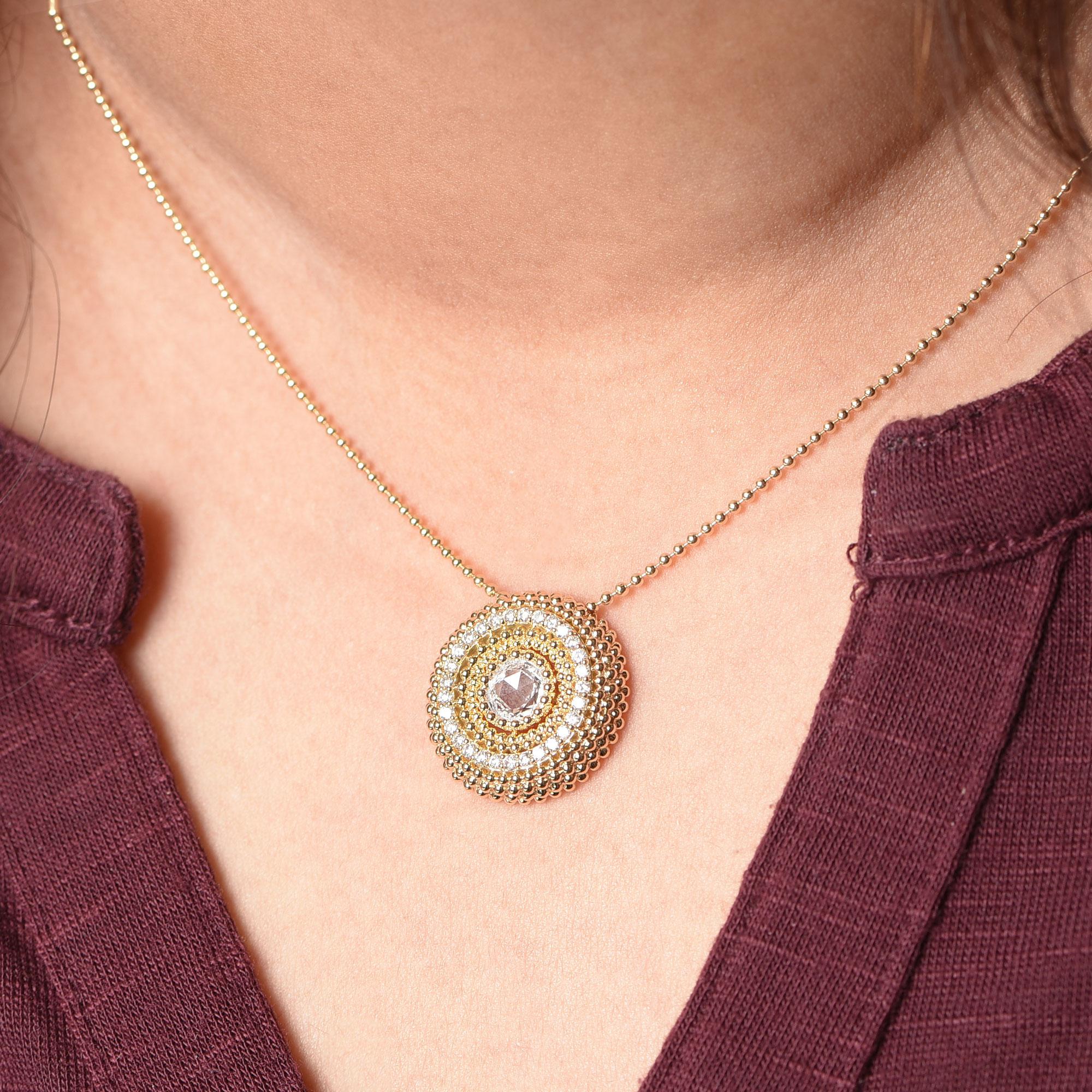 Harakh 0.68 Carat Colorless Diamond 18 Karat Gold Sunlight Pendant ...