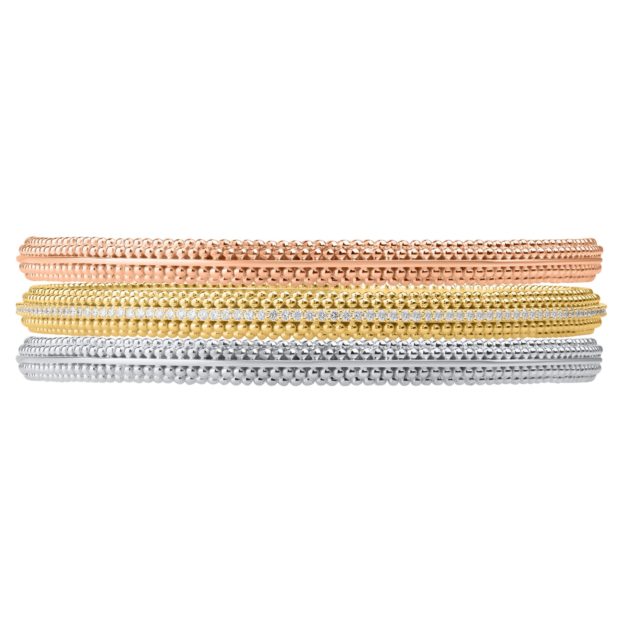 Diamond Tricolor Gold Stackable Bangles For Sale at 1stDibs