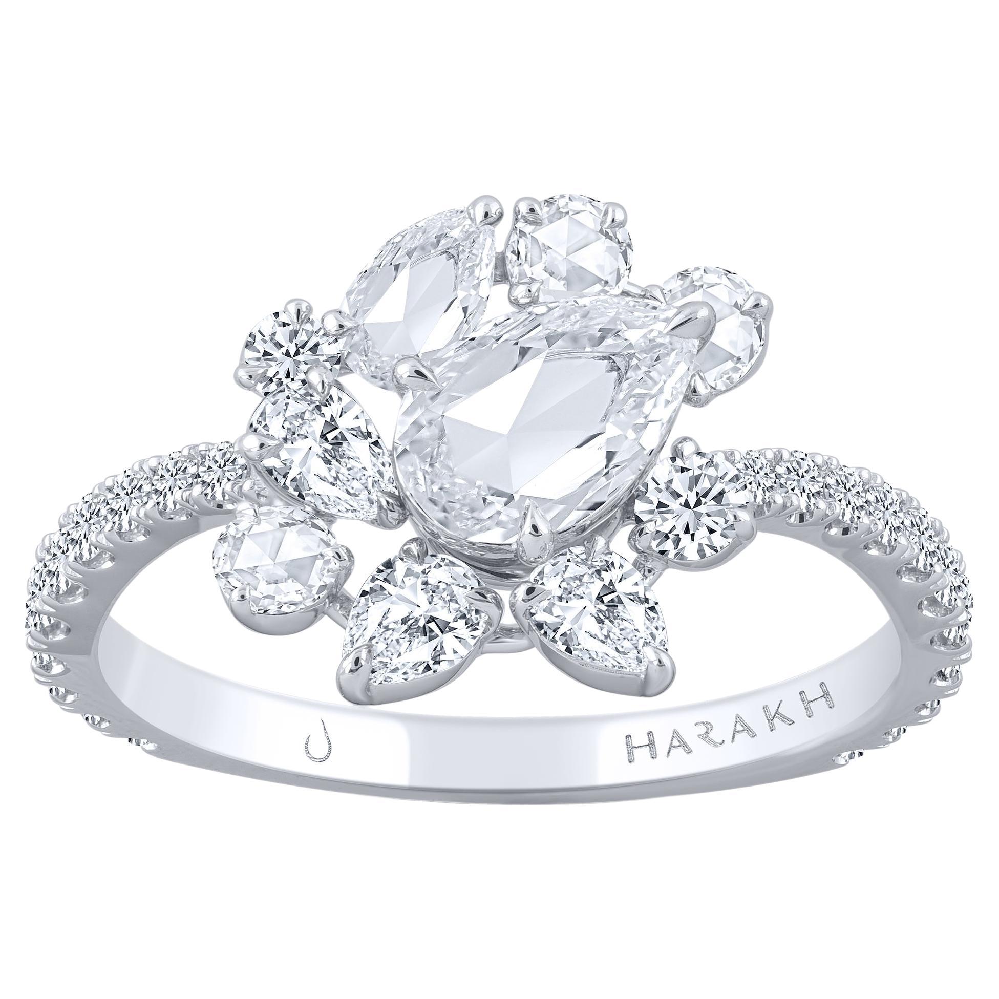 Harakh 1.70 Carat Colorless Diamond 18 Karat White Gold Cluster Ring ...