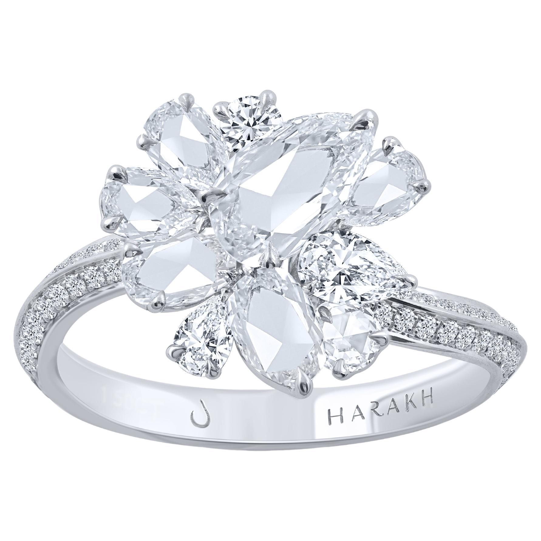 Harakh 1.70 Carat Colorless Diamond 18 Karat White Gold Cluster Ring ...