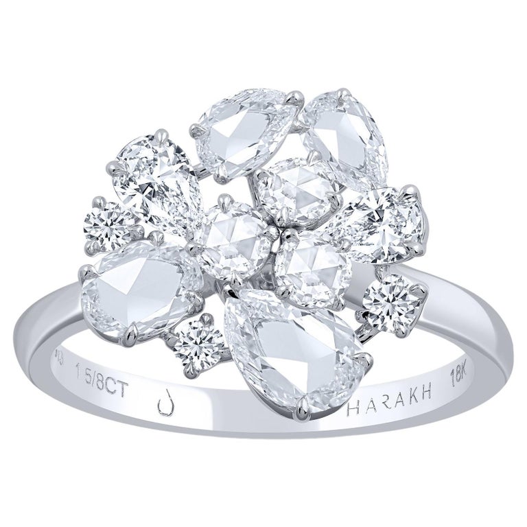 Harakh 1.60 Carat Colorless Diamond 18 KT White Gold Cluster Ring For ...