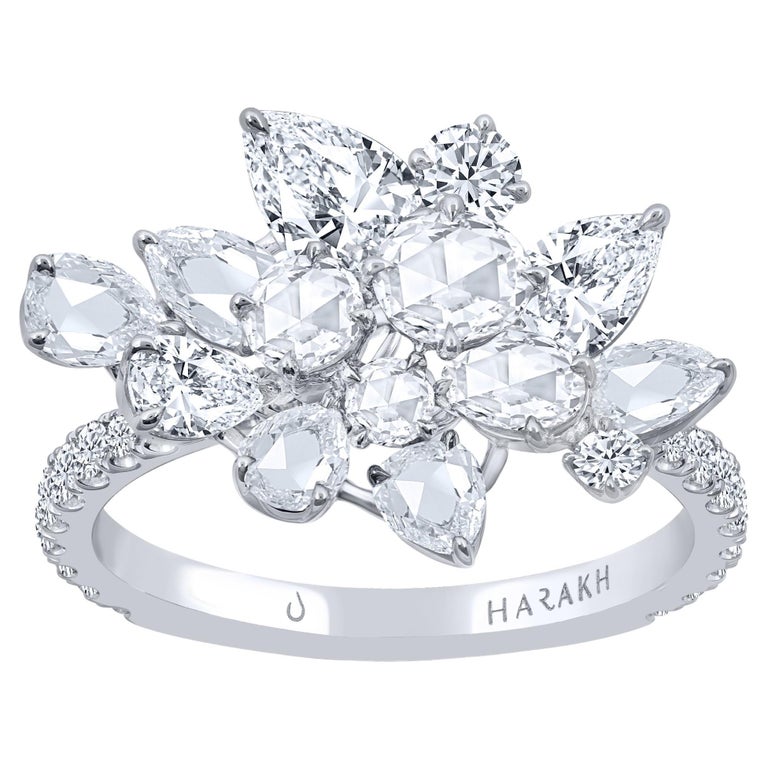 Harakh 1.87 Carat Rose Cut and Brilliant Colorless Diamond Cluster Ring ...
