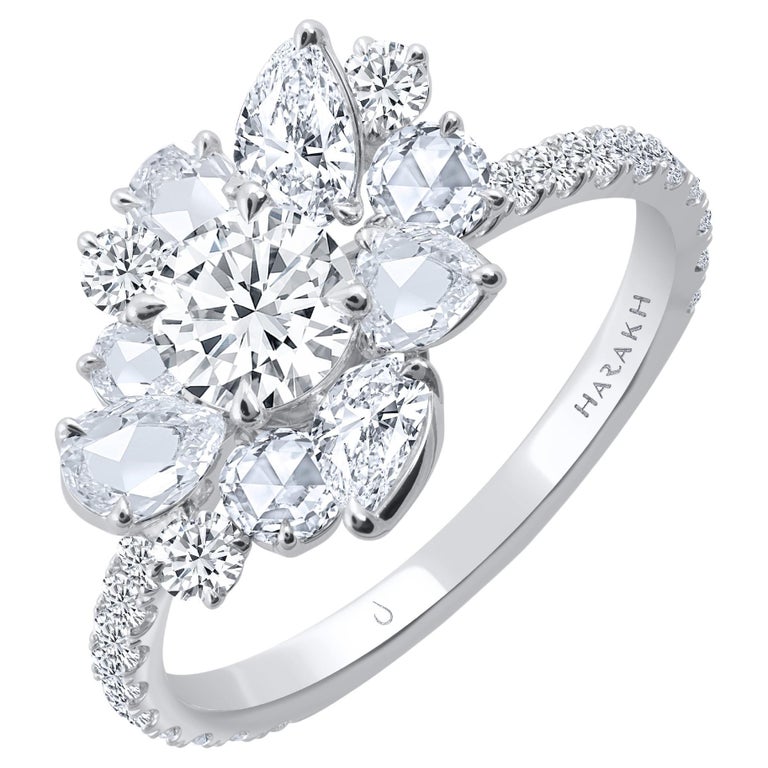 Harakh 1.90 Carat Colorless Diamond Cluster Ring in 18 KT White Gold ...