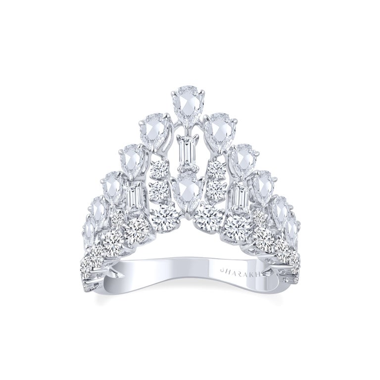 Harakh Colorless Diamond 1.65 Carat Cluster Ring in 18 Kt White Gold ...