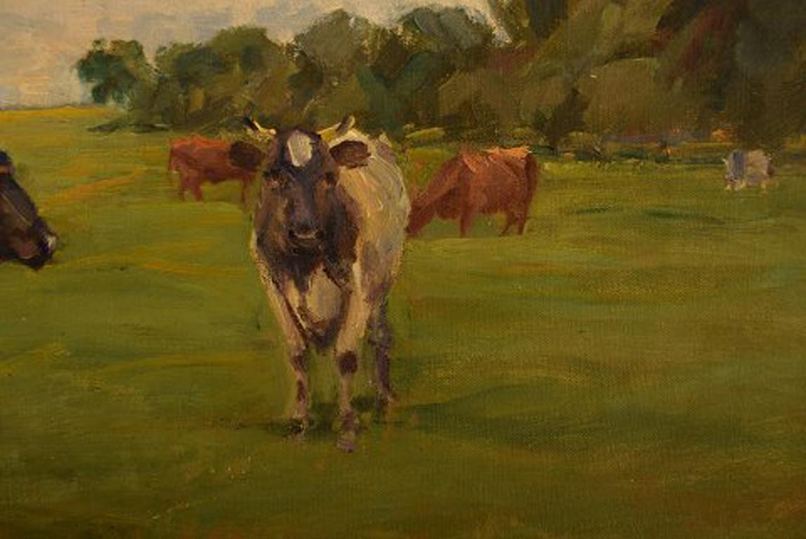 Harald Kjær, Danish Artist. Field Landscape with Grazing Cows at 1stDibs
