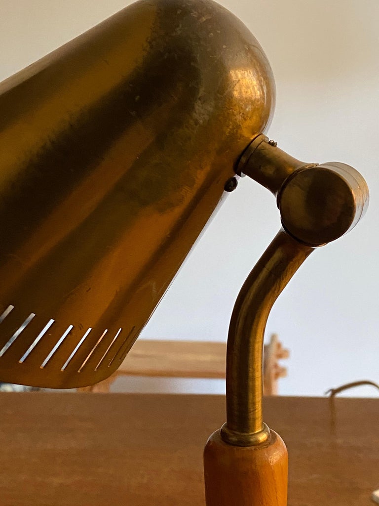 Harald Notini, Table Lamp Brass, Stained Elm, Böhlmarks, Sweden, 1940s ...