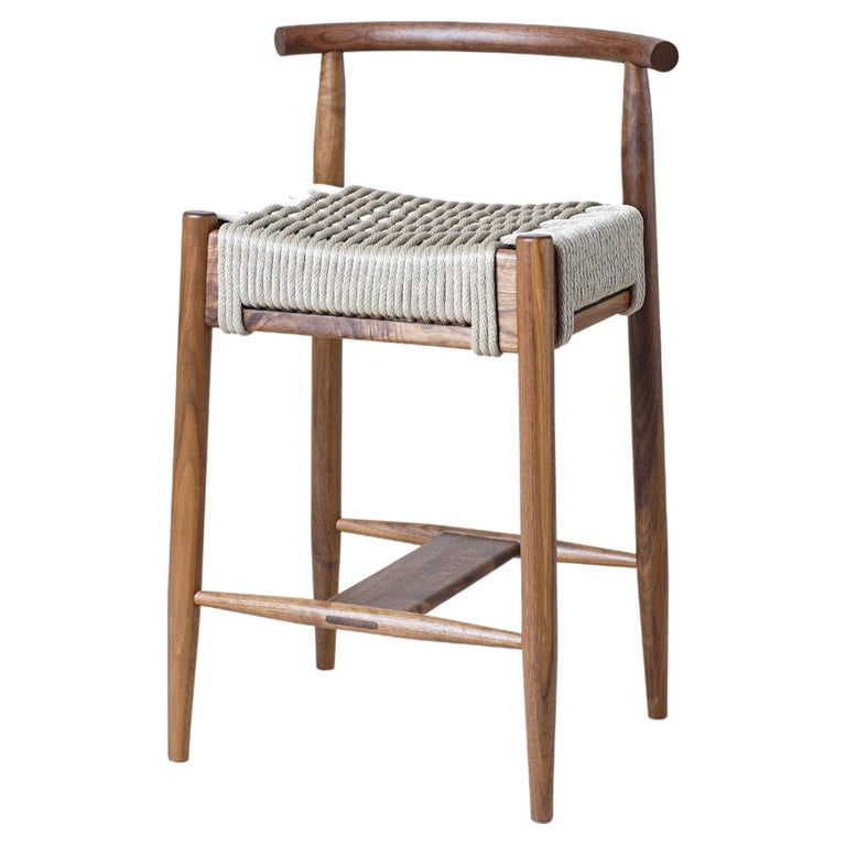 Harbor Bar Stool, Handcrafted Modern Rope Seat Bar Stool with Backrest For Sale at 1stDibs