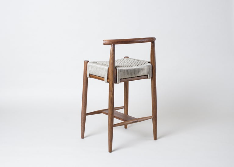 Harbor Counter Stool, Handmade Modern Rope Seat Counter Stool with Backrest For Sale at 1stDibs