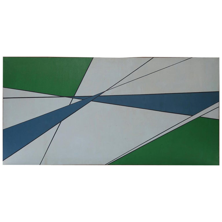 Hard Edge Painting in Green and Blue by Rice at 1stDibs
