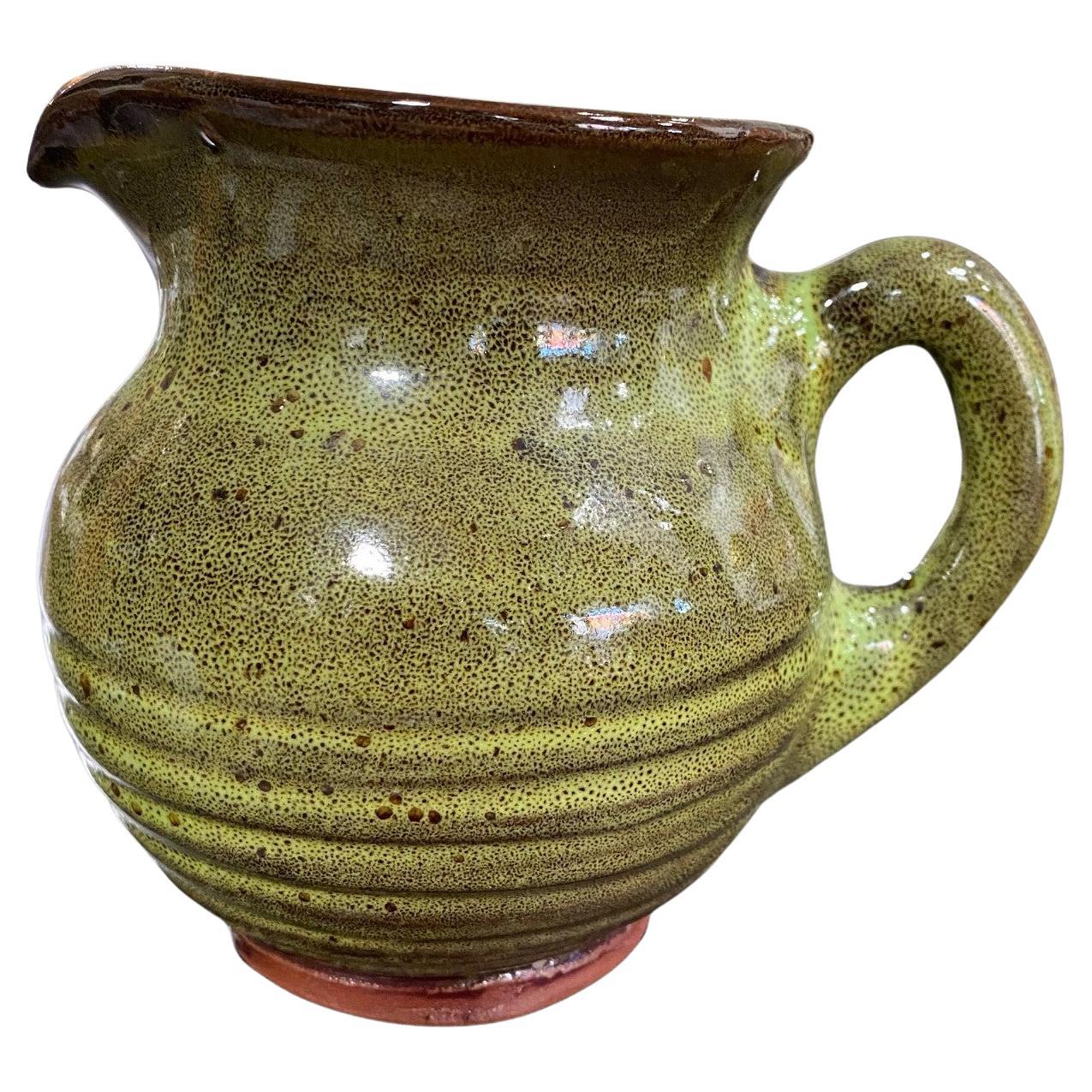 Artist Signed Circular Donut Shape Pottery Pitcher Wine Jug For Sale at ...