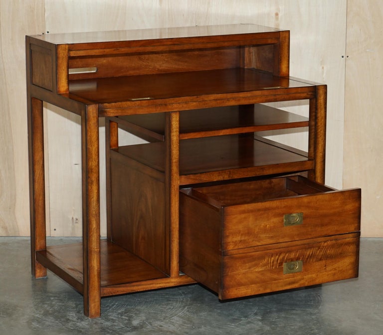 Hardwood and Brass Military Campaign Workstation Desk for Home Computer ...