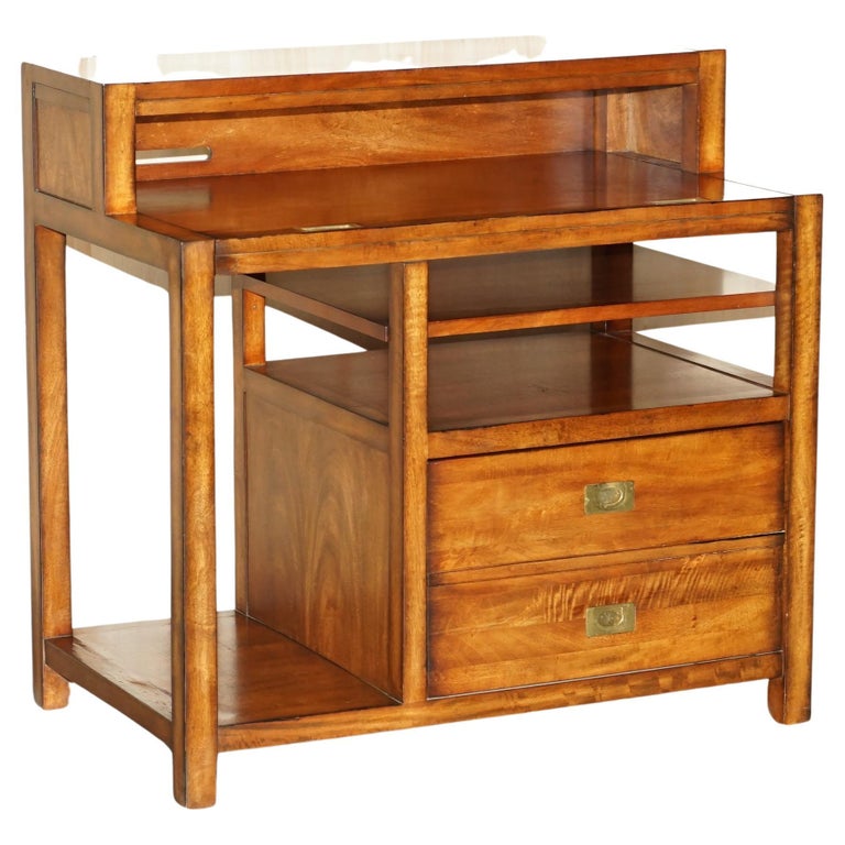 Hardwood and Brass Military Campaign Workstation Desk for Home Computer ...
