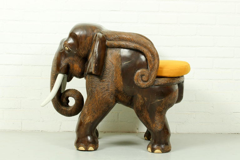 Hardwood Midcentury Carved Elephant Chair For Sale at 1stDibs