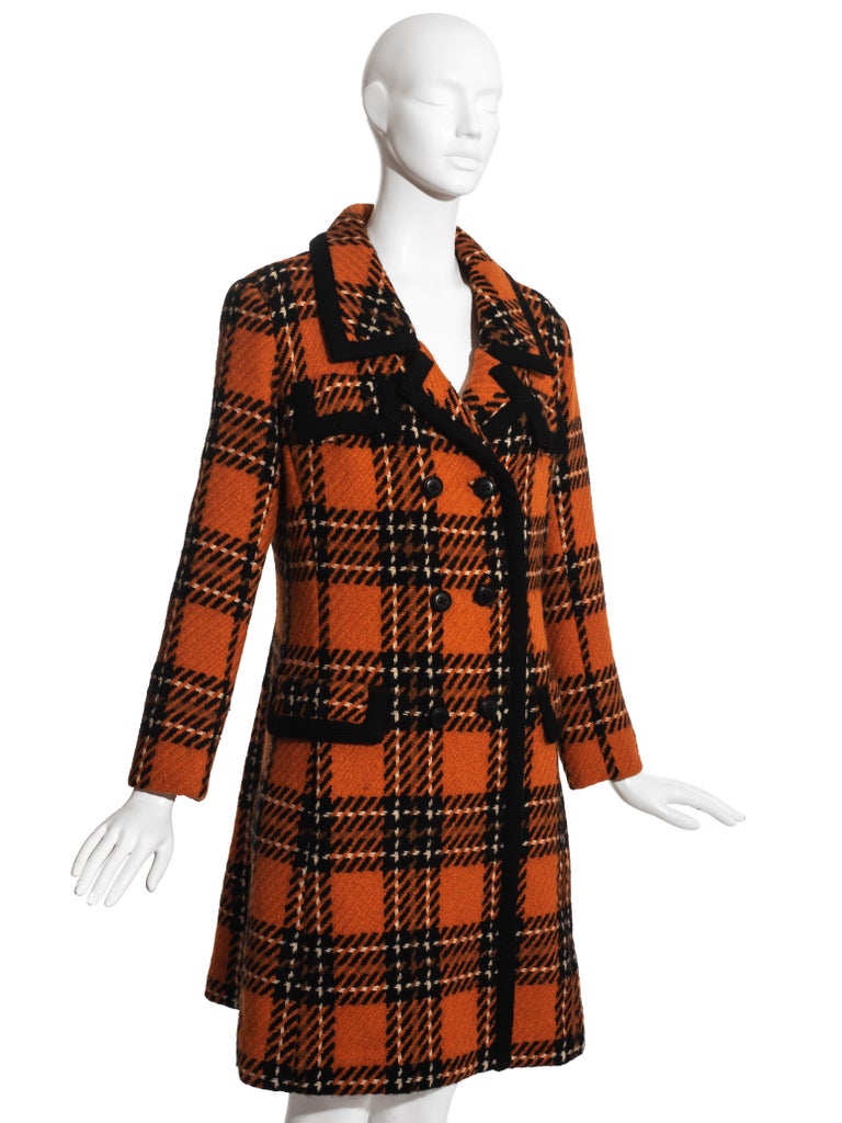Hardy Amies orange wool tweed checked double breasted coat, c. 1960 at ...