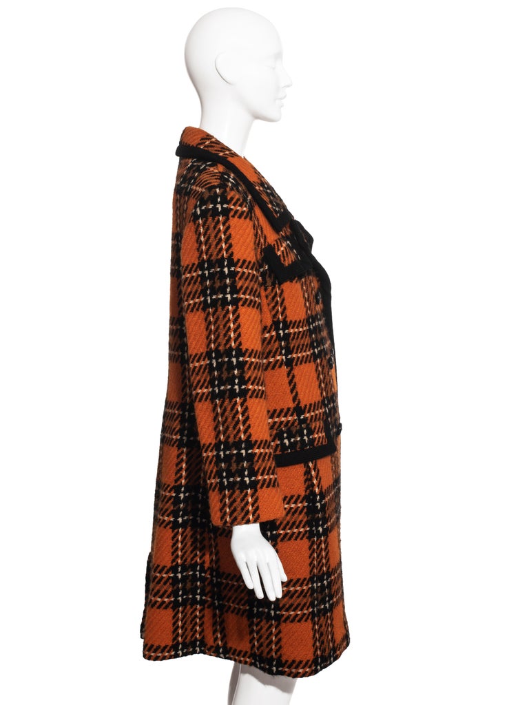 Hardy Amies orange wool tweed checked double breasted coat, c. 1960 at ...