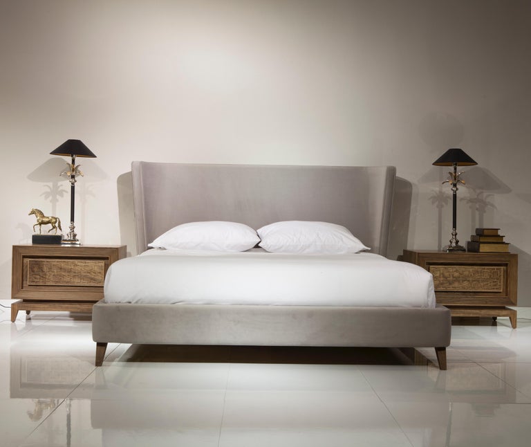 Harem Bed, Solid Walnut Wood with Upholstered Inverted Soft Edges ...