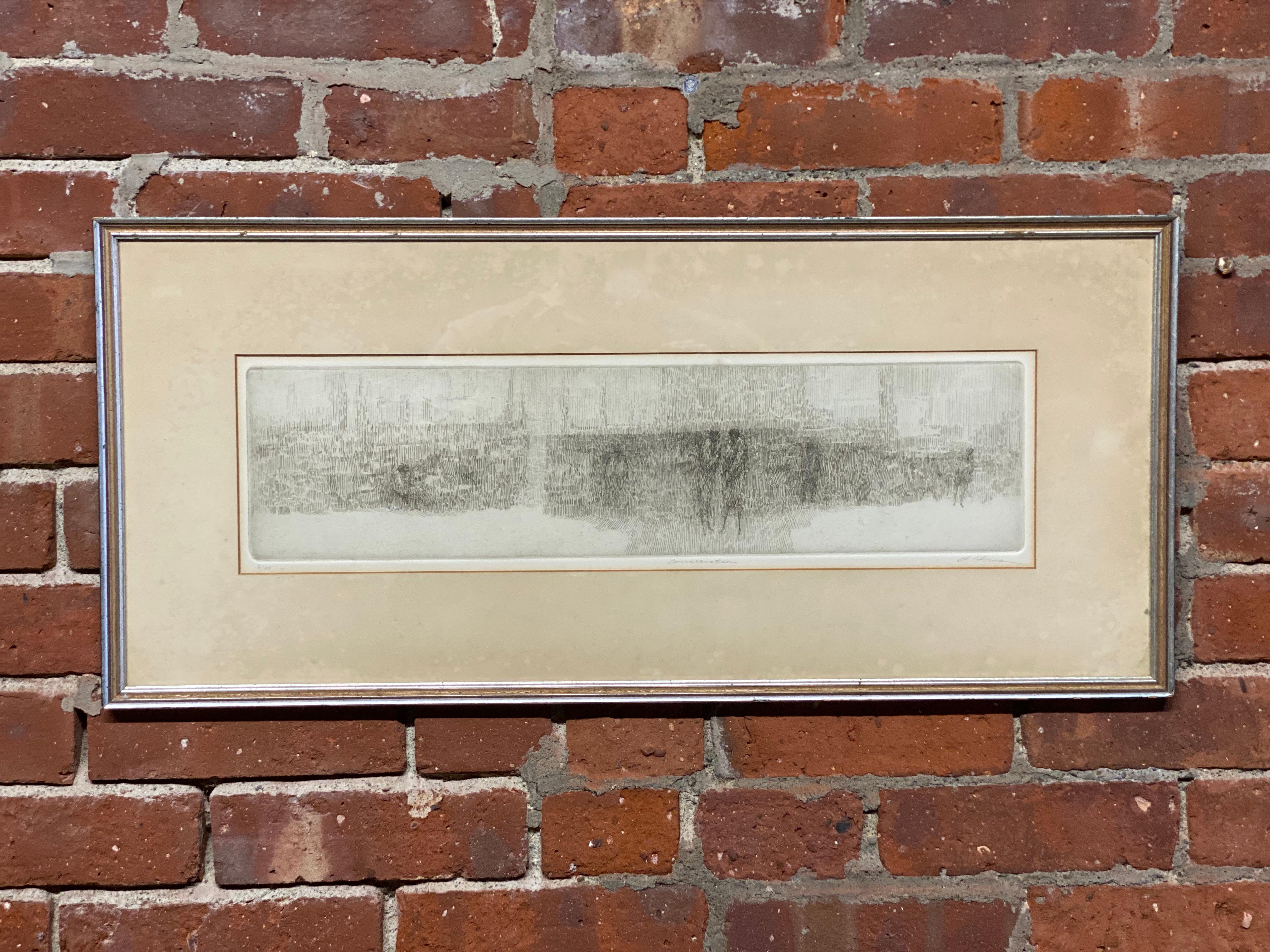 Harold Altman Conversation Panoramic Mid-Century Modern Etching For ...