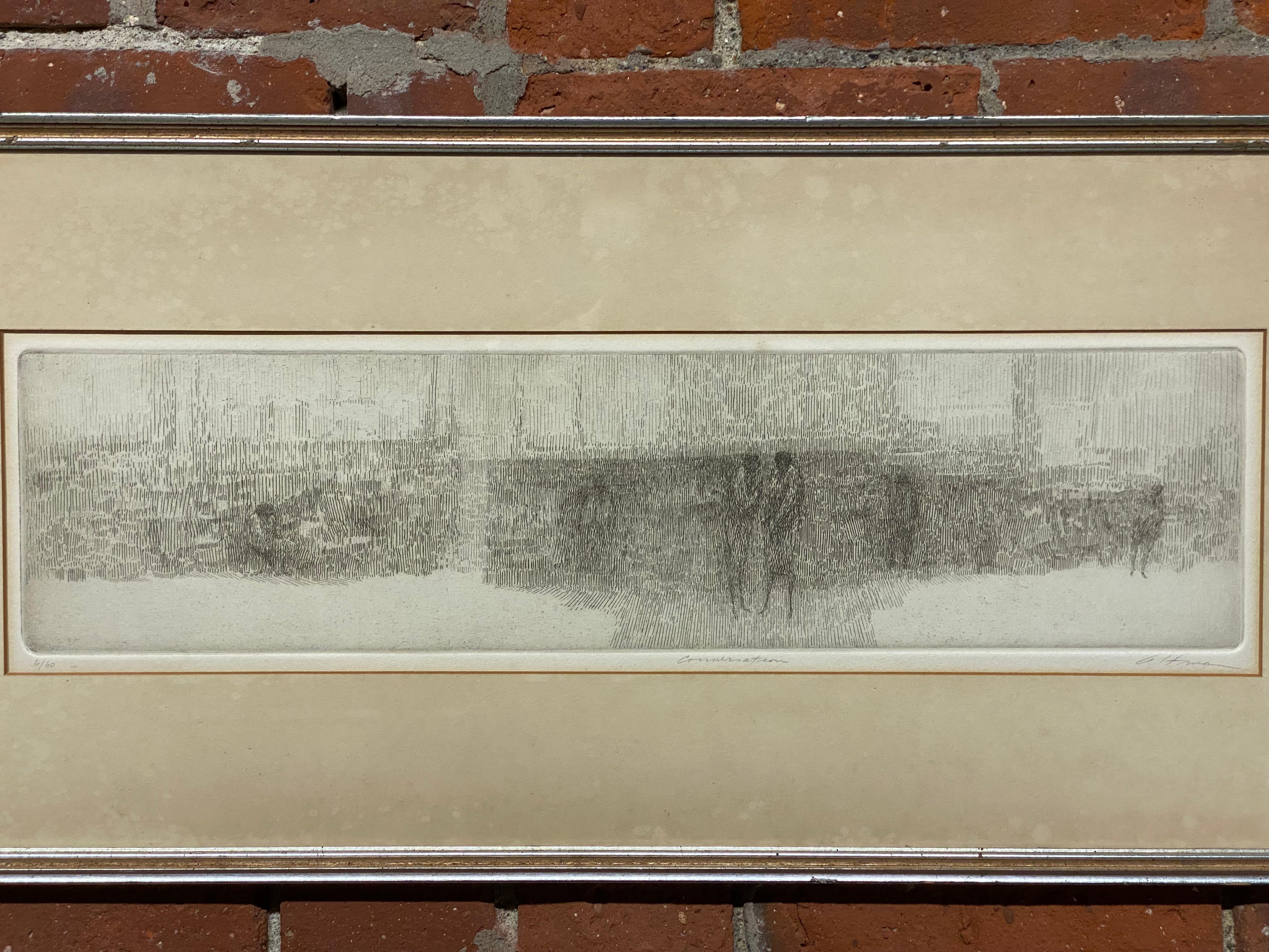 Harold Altman Conversation Panoramic Mid-Century Modern Etching For Sale at 1stDibs