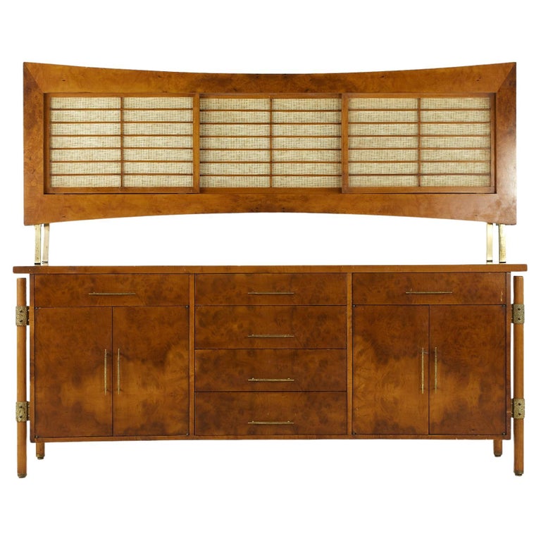 Harold Schwartz for Romweber Mid Century Burlwood and Brass Buffet and ...