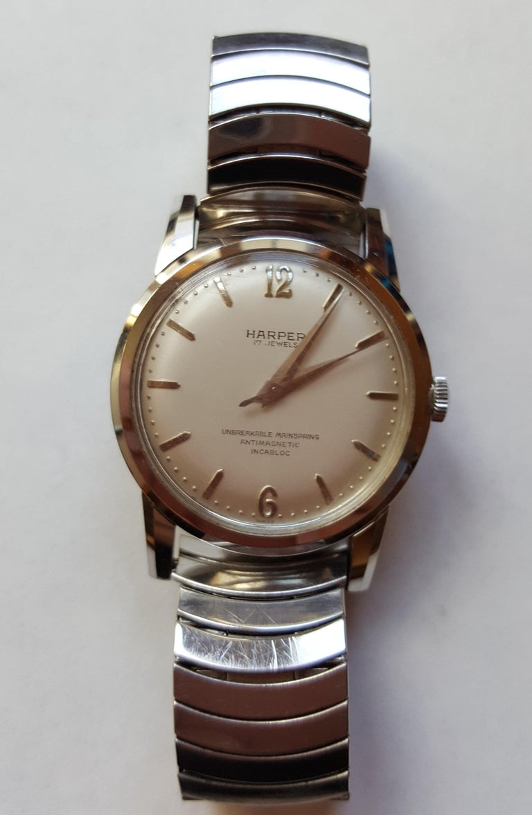 Harper Watch Vintage 1960s Waterproof 17 Jewel Incabloc Stainless Steel ...