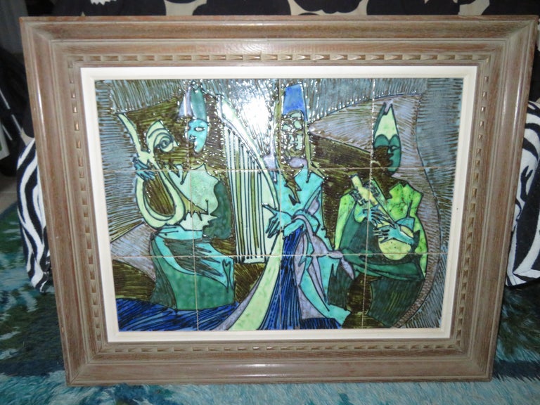 Harris G. Strong Colorful Hand Painted "Three Musician" Wall Tile Art ...
