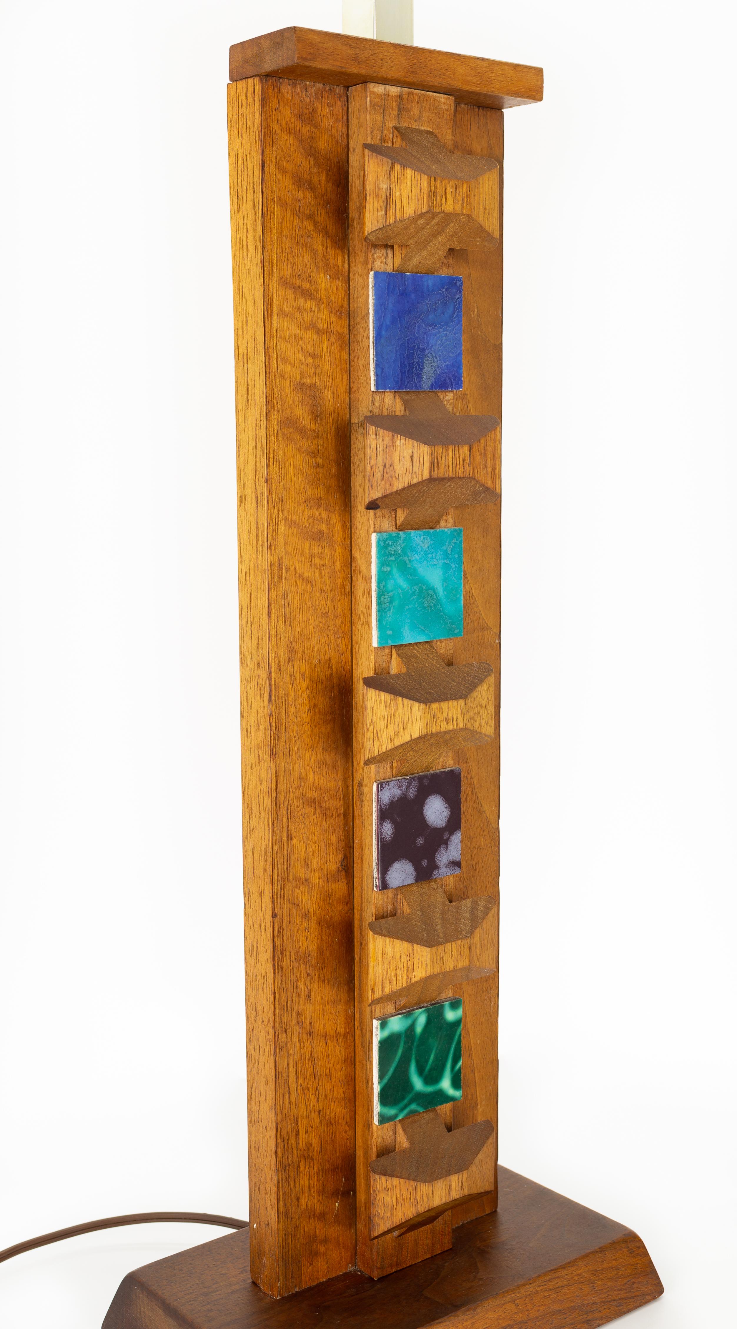 Harris Strong Mid Century Teak and Tile Table Lamps, a Pair For Sale at ...