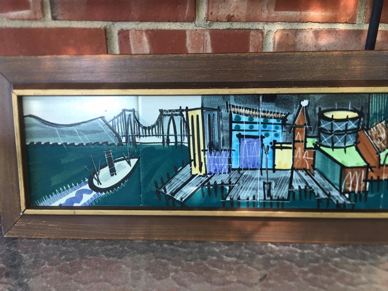 Harris Strong Six Pottery Tile Cityscape Bay Scene For Sale at 1stDibs