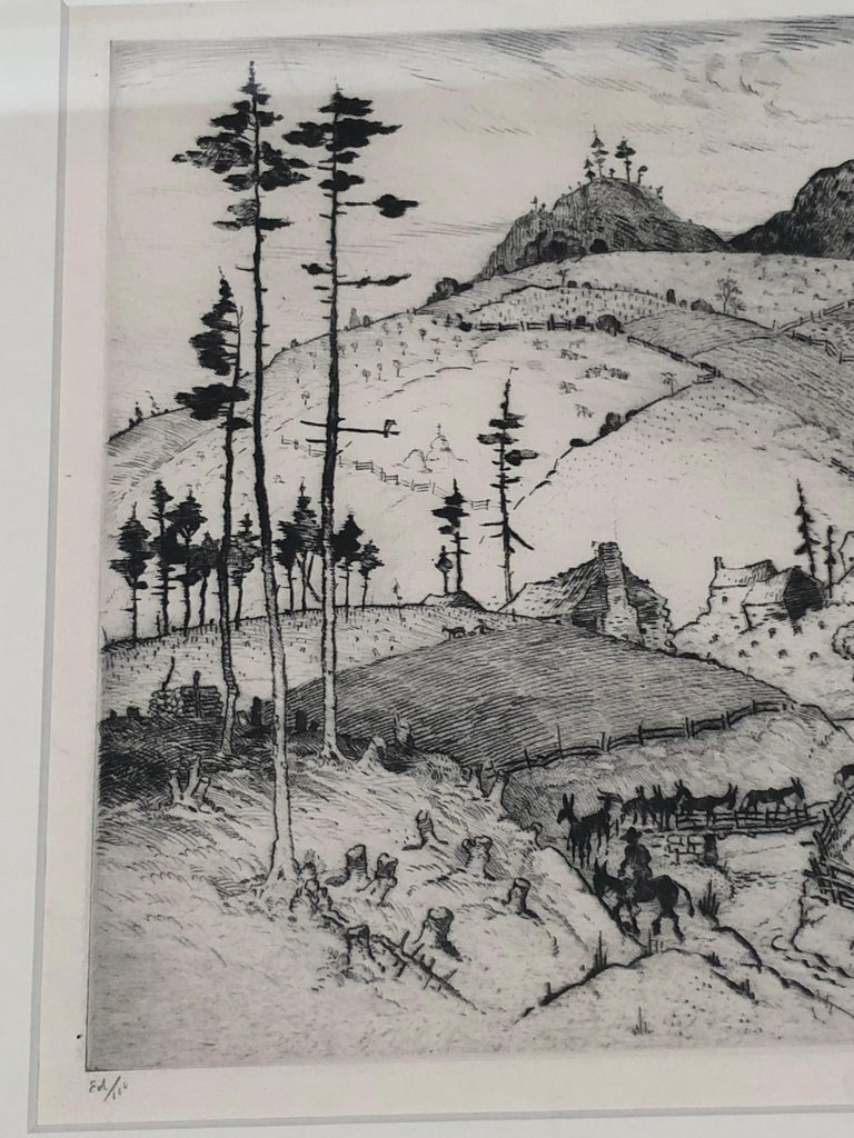 Harrison Cady Etching of Mountain Farms near Spruce Pine, North ...