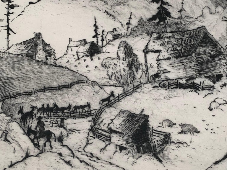 Harrison Cady Etching of Mountain Farms near Spruce Pine, North ...