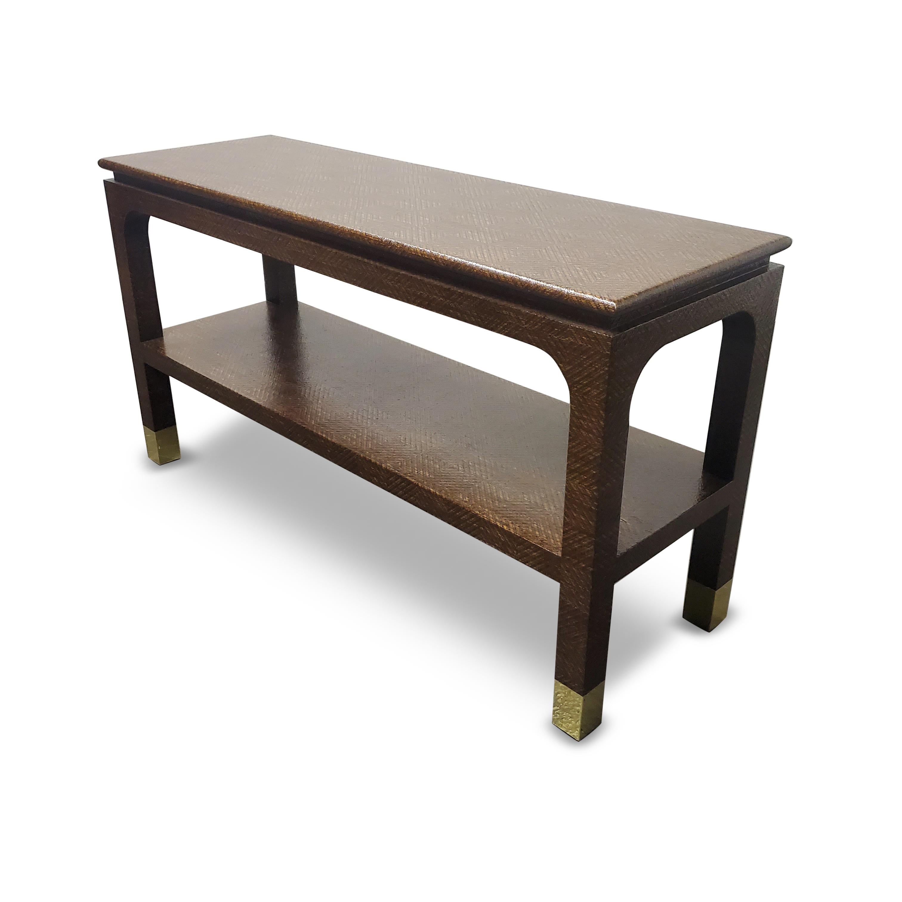Harrison Van Horn Raffia and Brass Console Table at 1stDibs
