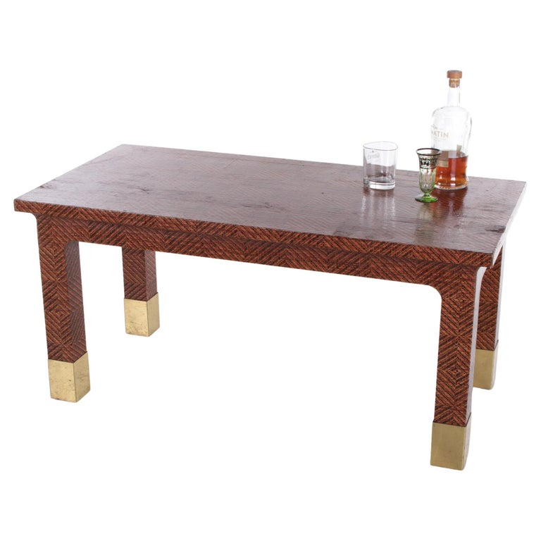 Harrison Van Horn Raffia and Brass Rectangle Coffee Table, 1970 For ...