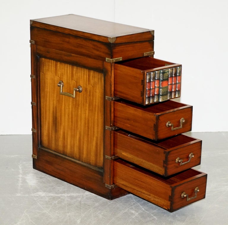 Harrods Military Campaign Faux Book Chest of Drawers Brown Leather ...