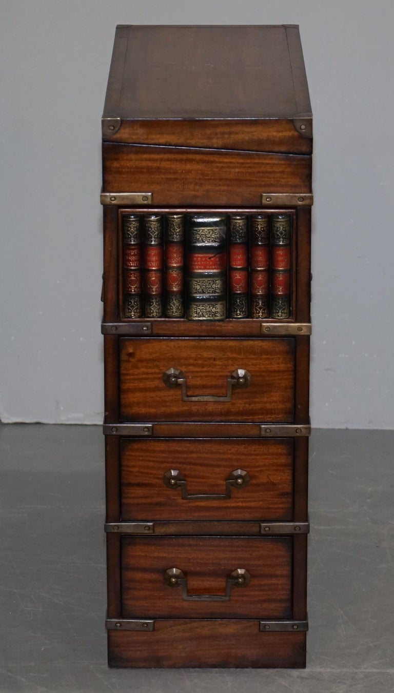 Harrods Military Campaign Faux Book Chest of Drawers Brown Leather ...