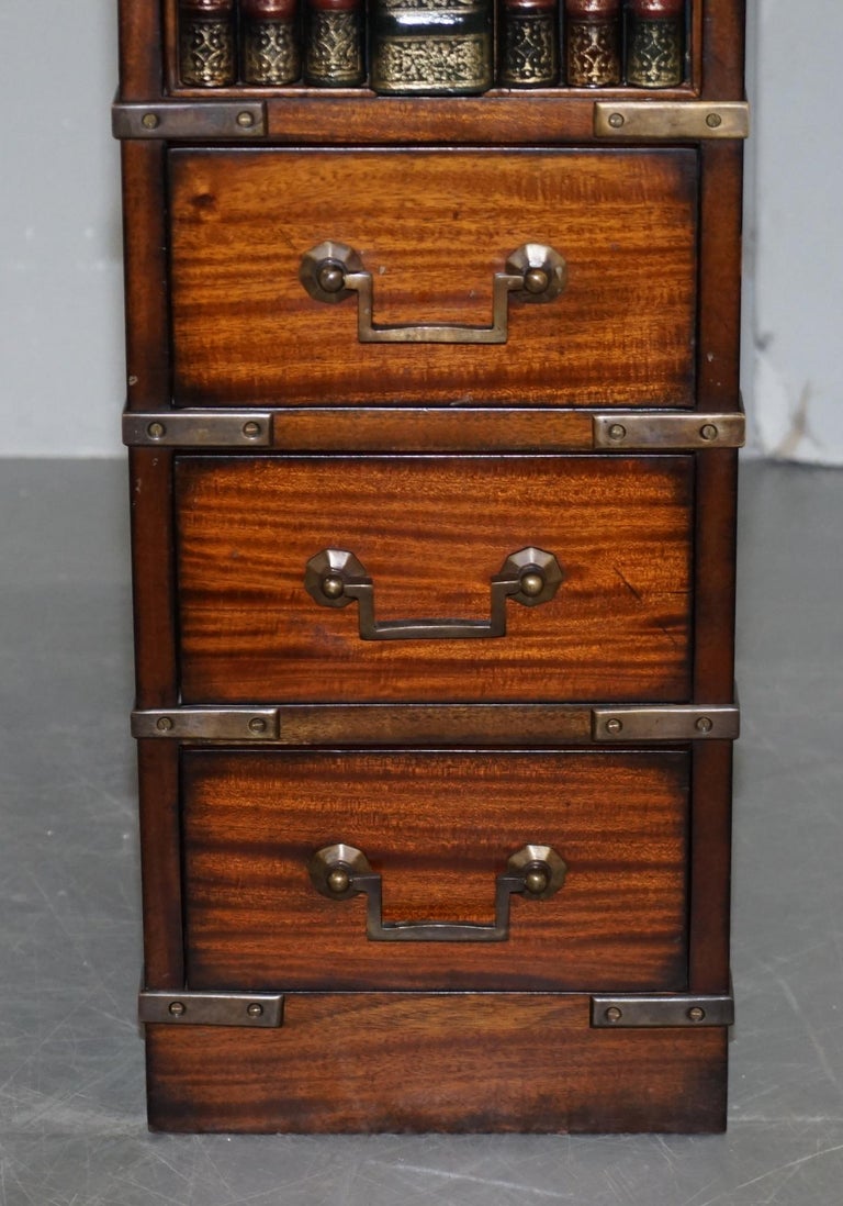 Harrods Military Campaign Faux Book Chest of Drawers Brown Leather ...