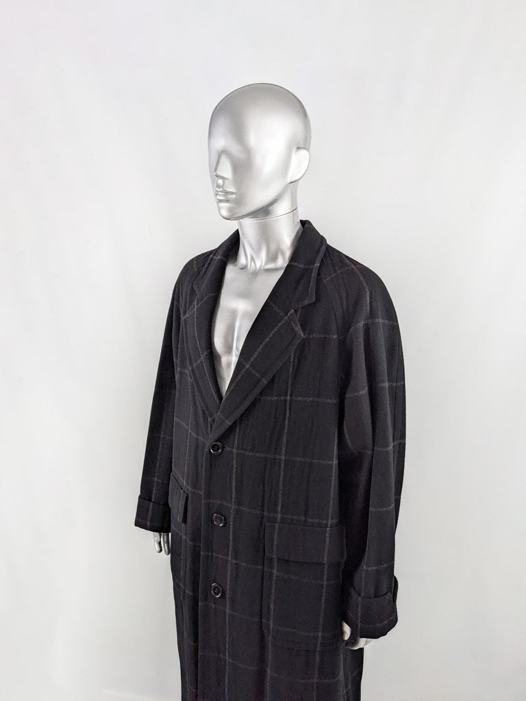 Harrods Vintage Mens 1980s Black Italian Virgin Wool Check Overcoat ...