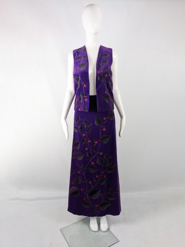 Harrods Vintage Purple Velvet Hand Printed Botanical Pattern Vest and ...