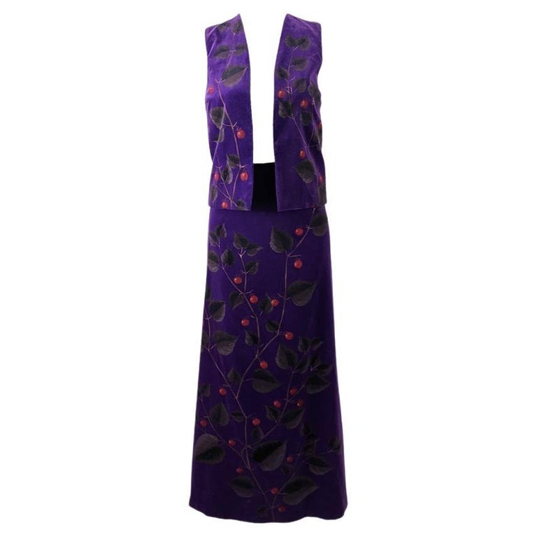 Harrods Vintage Purple Velvet Hand Printed Botanical Pattern Vest and ...