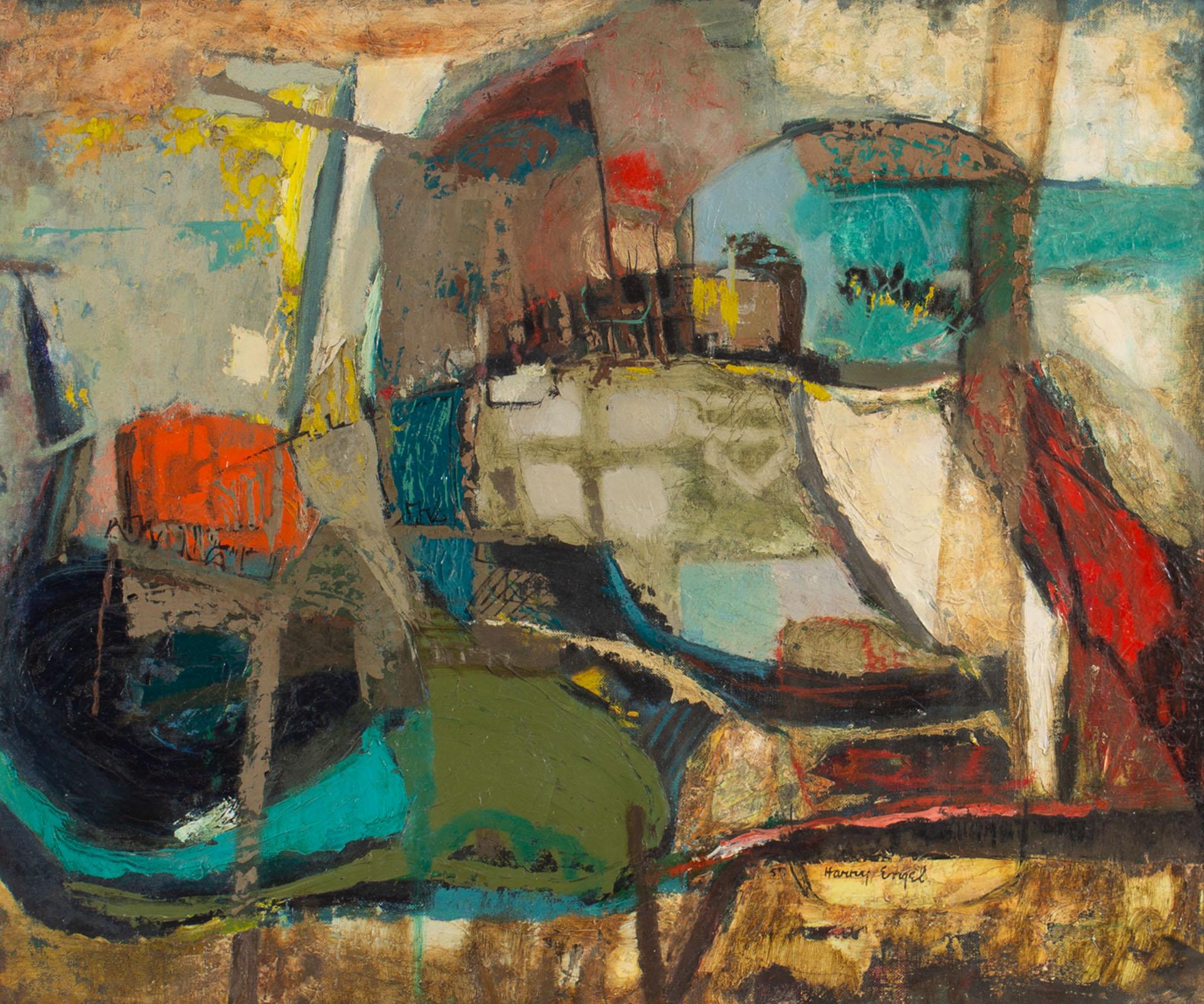 Harry Engel Signed Oil on Board Abstract Painting For Sale at 1stDibs