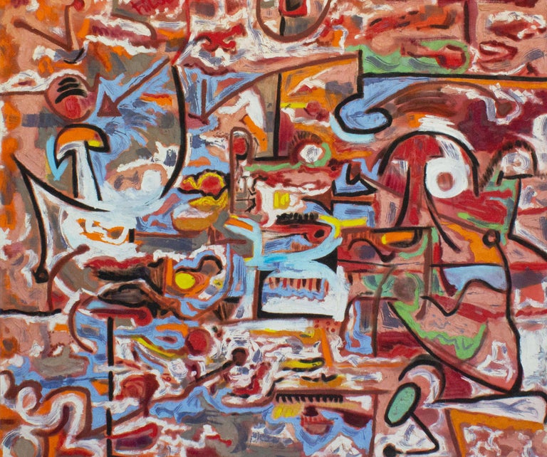 Harry Hilson Signed 1961 “Circus City” Abstract Oil Painting For Sale ...