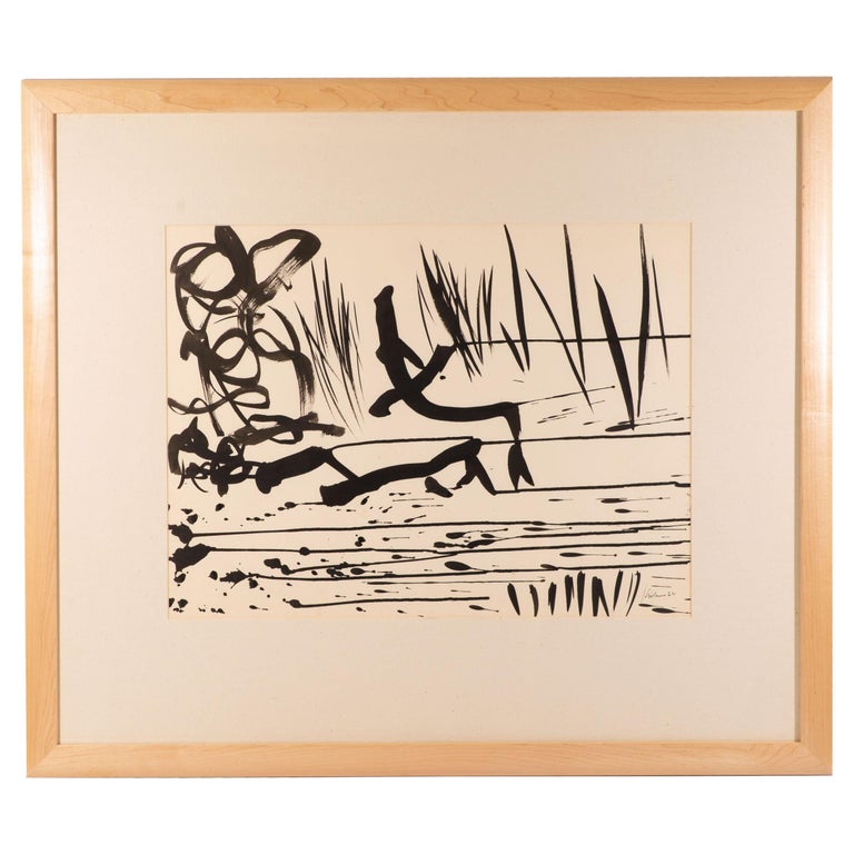 Harry Hilson Signed 1962 Abstract Ink Painting For Sale at 1stDibs