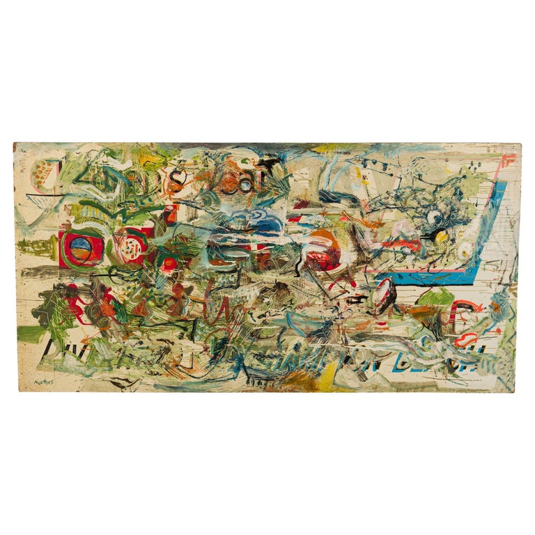 Harry Mathes American Mid-Century Abstract Painting on Hardboard For ...